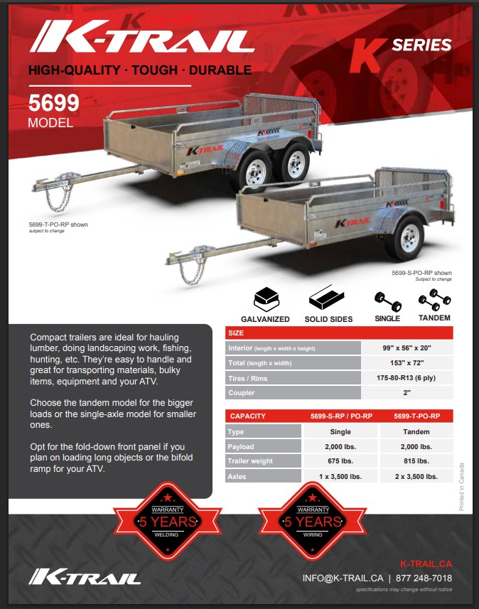2025 K-Trail 5.5 X 10 Galvanized High Side Tandem Axle Utility Trailer ...